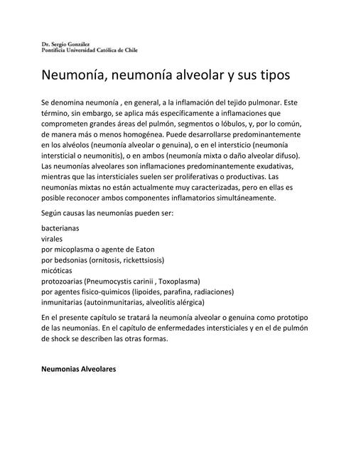 Neumonía, Neumonía Alveolar y sus Tipos | Medicina y Farmacia | uDocz