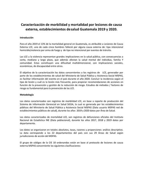 Caracterización de Morbilidad y Mortalidad por Lesiones de Causa ...