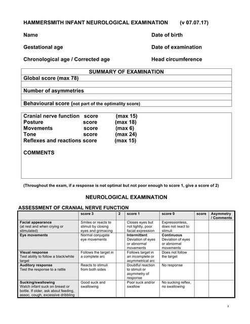 Hammersmith infant neurological examination | Marcela Alcantara | uDocz