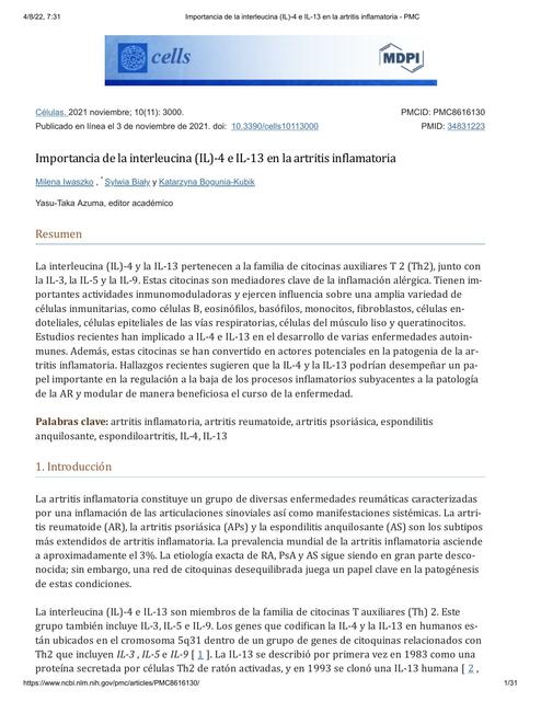 Importancia de la interleucina (IL)-4 e IL-13 en la artritis ...