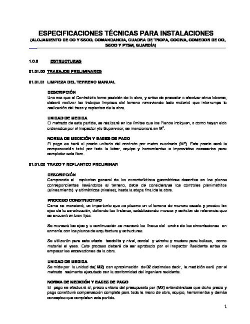 Especificaciones técnicas para instalaciones | Carlos Terrones Hidalgo | uDocz