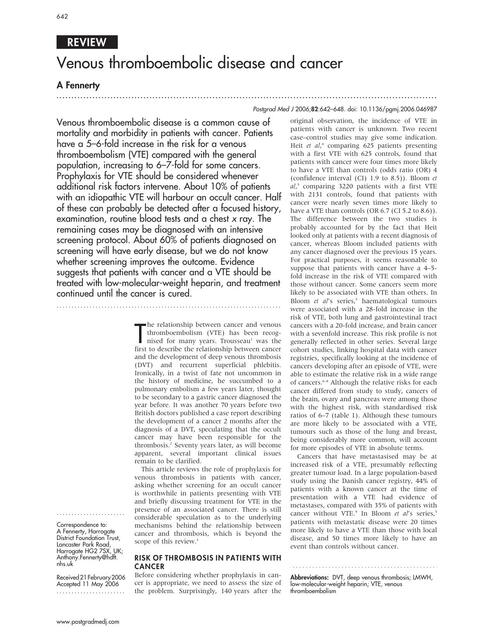Venous thromboembolic disease and cancer | ESPM MEDICINA | uDocz