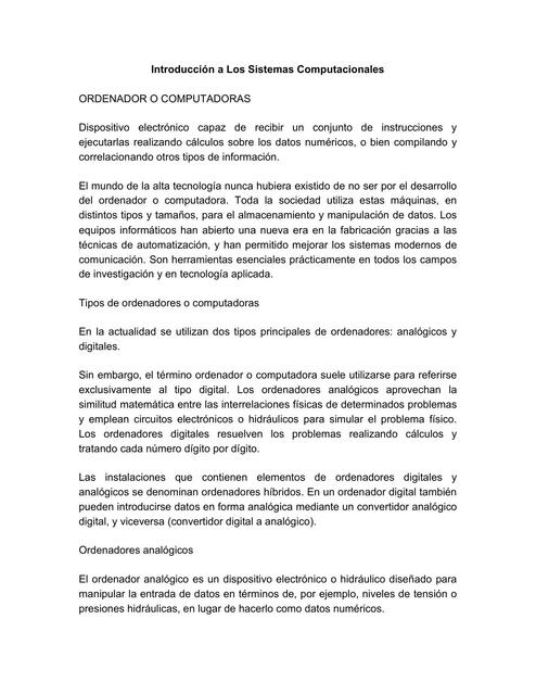 Introducción a los Sistemas Computacionales | Ingenierías, materia y más | uDocz