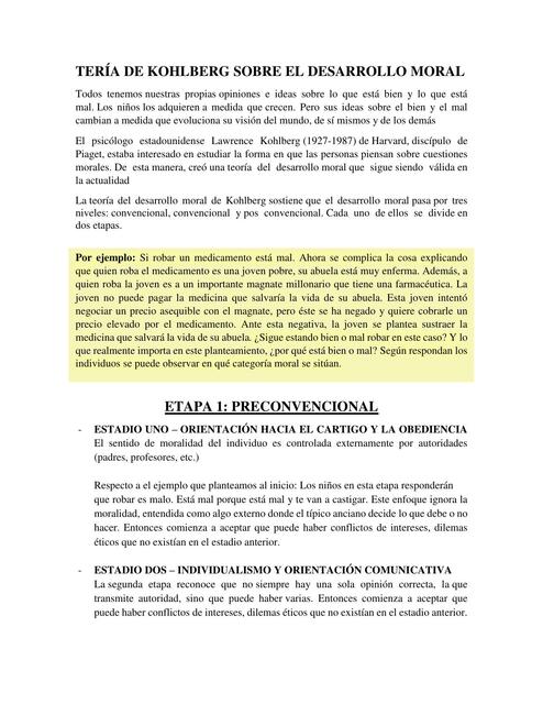 Lectura psicología desarrollo moral teoría de Kohlberg | Abigail Guzmán ...