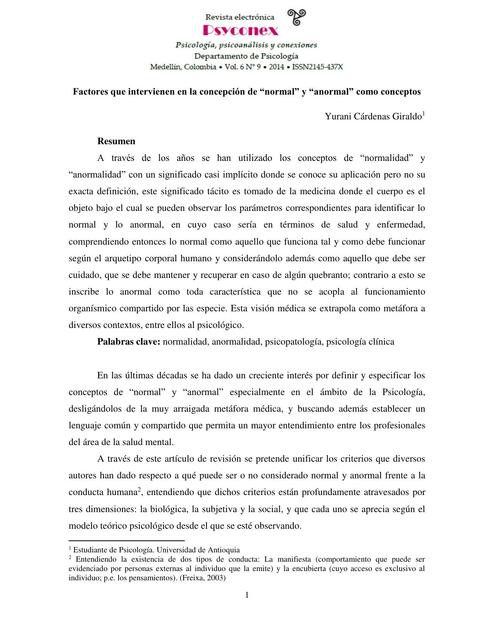Factores que Intervienen en la Concepción de "Normal" y "Anormal" como ...