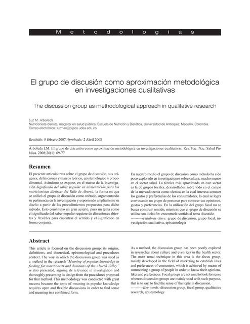 El Grupo de Discusión como Aproximación Metodológica en Investigaciones ...