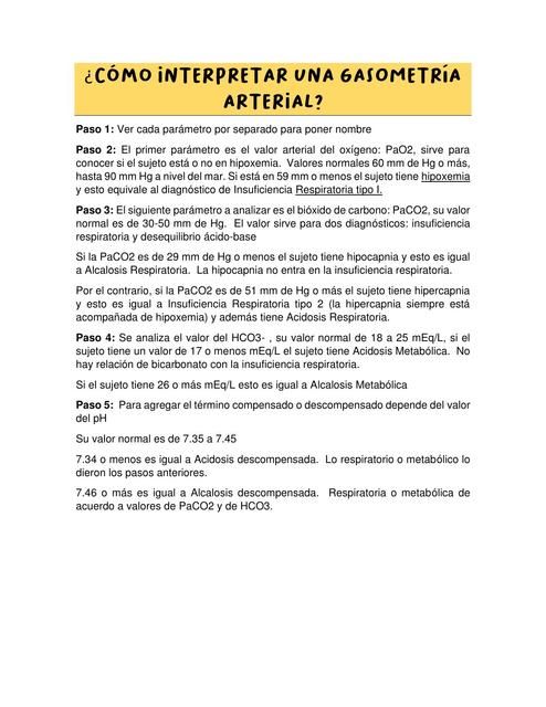 ¿Cómo interpretar una gasometría arterial? | Medicina.zip | uDocz