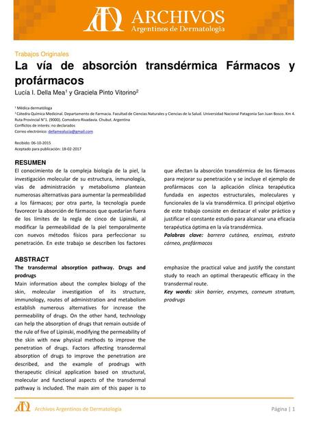 La Vía de Absorción Transdérmica Fármacos y Profármacos ...