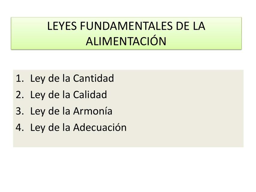 Leyes de alimentación | NUTRICION y ENFERMERIA | uDocz