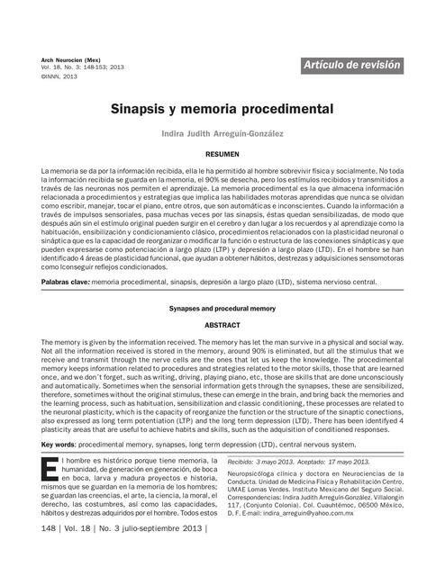 Sinapsis y Memoria Procedimental | Medicina y Farmacia | uDocz