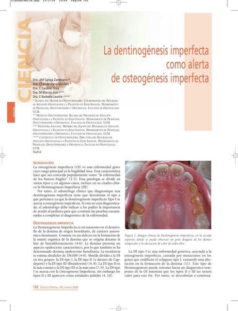 Resumen la dentinogénesis imperfecta como alerta de osteogénesis imperfecta | DocsOdontologia ...
