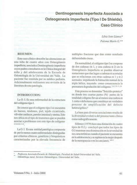 Resumen Dentinogénesis Imperfecta Asociada a Osteogénesis Imperfecta ...