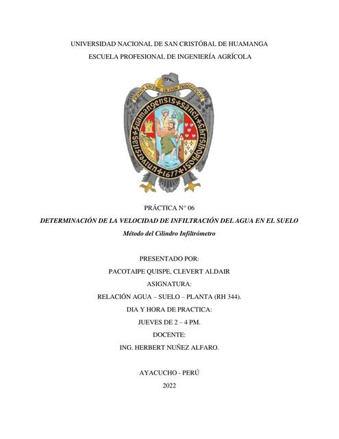 Determinación de la Velocidad de Infiltración del Agua en el Suelo ...