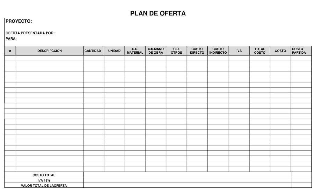 Formato de plan de oferta. | Roxana SH | uDocz