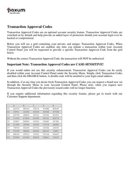 Transaction Approval Codes | Karina pedroza | uDocz