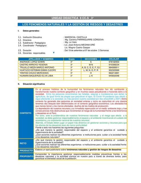 UNIDAD DIDÁCTICA LOS FENOMENOS NATURALES Y LA GESTIÓN DE RIESGOS Y ...