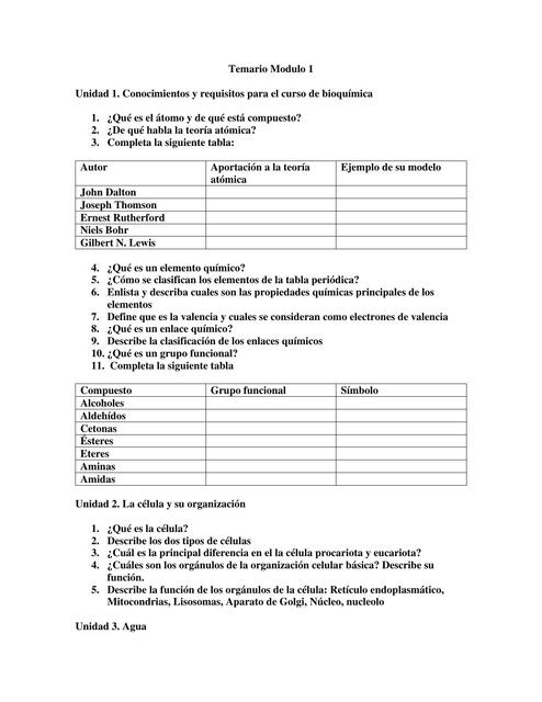 Temario Modulo 1 Bioquímica | Margo Bernal | uDocz