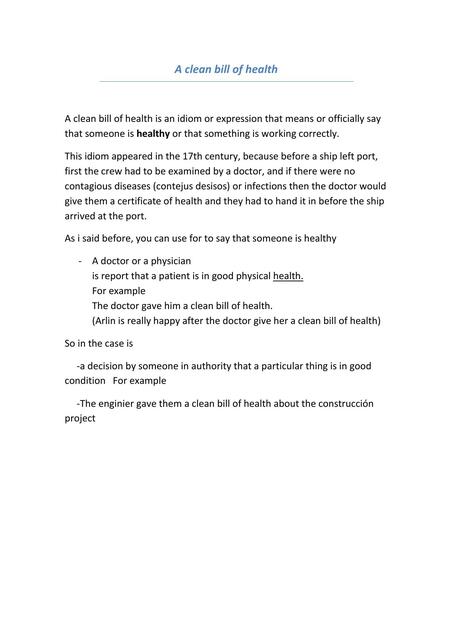 A clean bill of healt | Zoila Montero | uDocz