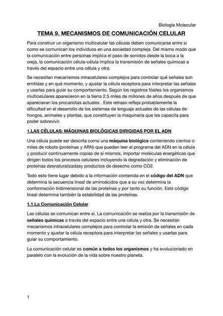Tema 9 Mecanismo de Comunicación Celular | Eva Arevalo | uDocz
