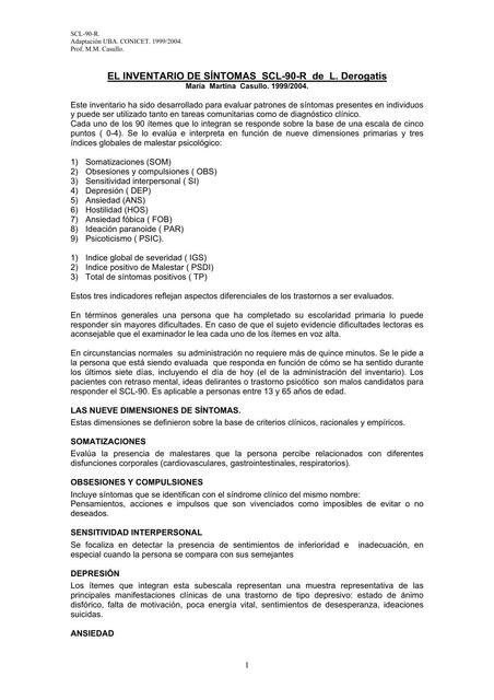 El inventario de Síntomas scl 90 r de L. Derogatis | TextosMedicina | uDocz