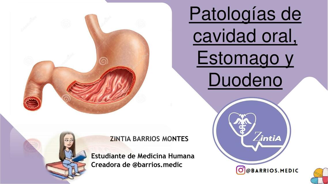 Patologías de cavidad oral Estómago y Duodeno | BARRIOS MEDIC 👩‍⚕️📚 | uDocz
