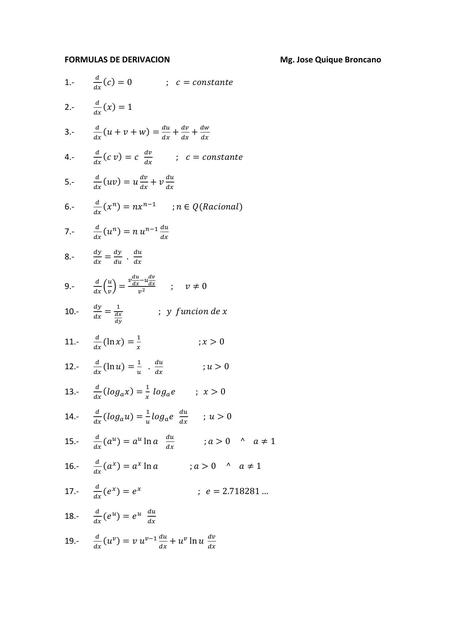 Formulas de Derivación | Frank V.G | uDocz