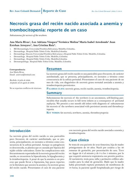 Necrosis Grasa del Recién Nacido Asociada a Anemia y Trombocitopenia ...