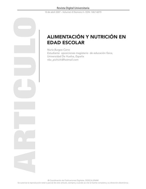 Alimentación y Nutrición en Edad Escolar | Docsnutricion | uDocz