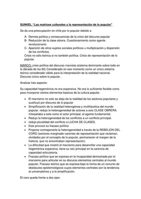 SUNKEL - Las matrices culturales y la representación de lo popular ...