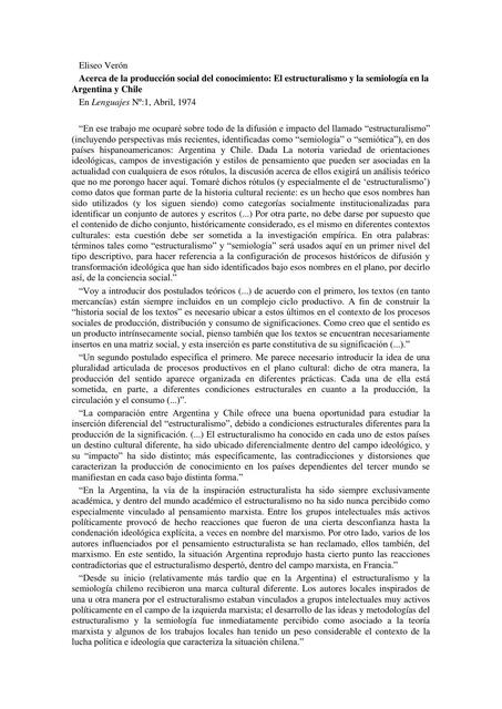 El estructuralismo y la semiología en la Argentina y Chile En Lenguajes ...