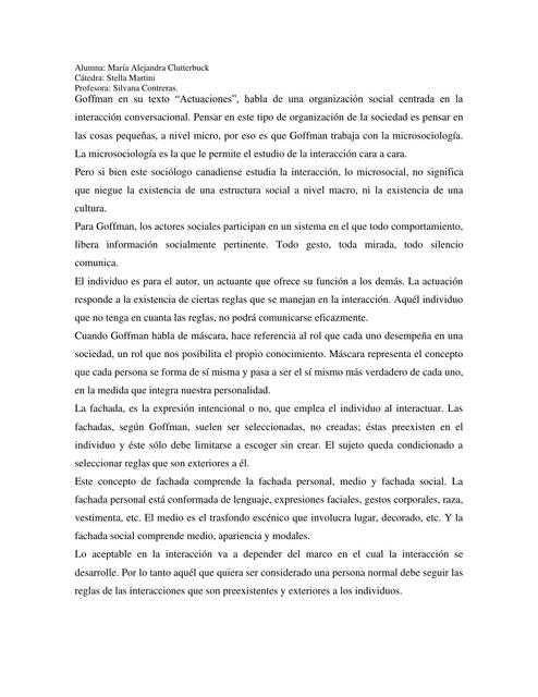 Goffman en su texto “Actuaciones” | Todo de Comunicación Social UBA | uDocz