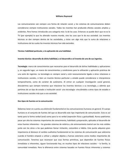 Williams Raymond datos | Todo de Comunicación Social UBA | uDocz