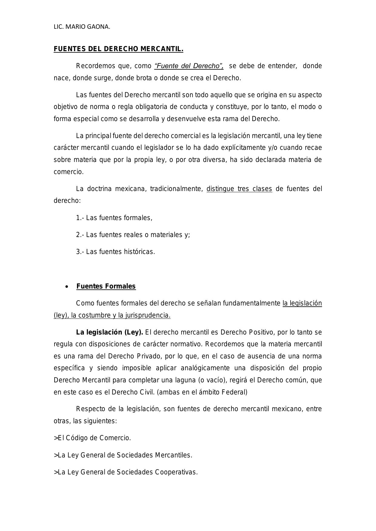 FUENTES DEL DERECHO MERCANTIL | Mario Gaona | uDocz