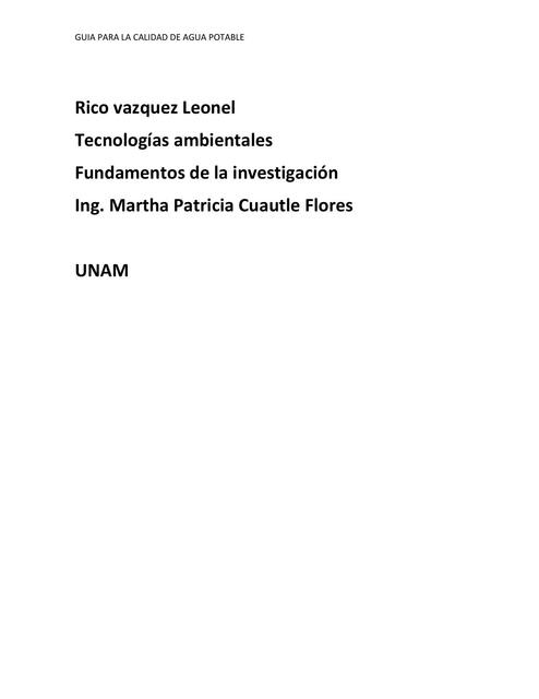 Calidad del agua potable | LEonel Rico | uDocz