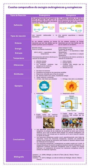 Cuadro comparativo de Energía Endergónicas y Exergónicas | uDocz