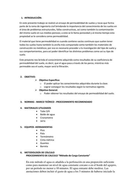 Permeabilidad por el Metodo de carga constante | Giareth Suxo | uDocz