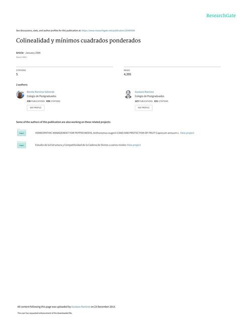 Colinealidad y mínimos cuadrados ponderados | Ricardiano Cornejo | uDocz