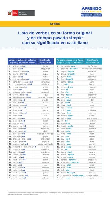 Verbos forma original y en pasado | Milen Solis | uDocz