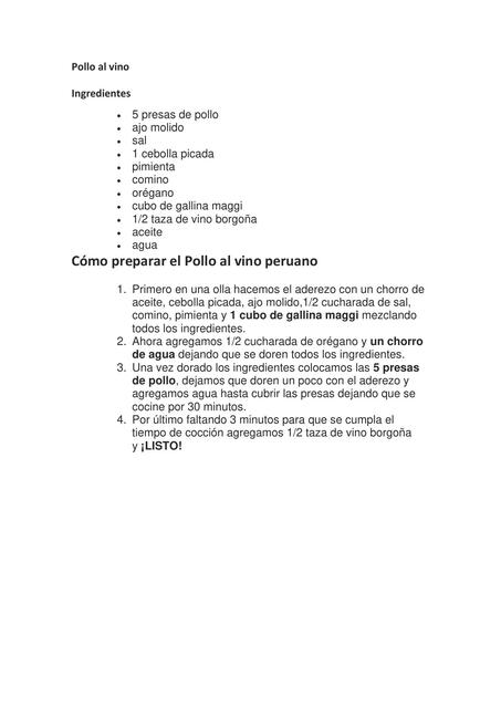 Pollo al Vino | FELIX JIMMY BANCAYÁN MARTÍNEZ | uDocz