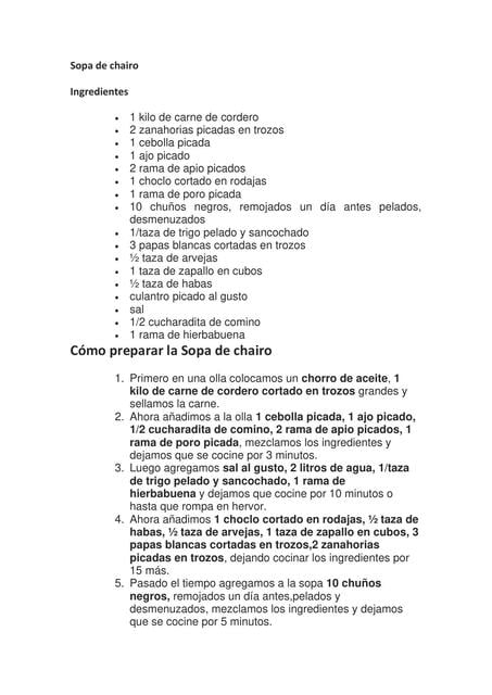 Sopa de Chairo | FELIX JIMMY BANCAYÁN MARTÍNEZ | uDocz