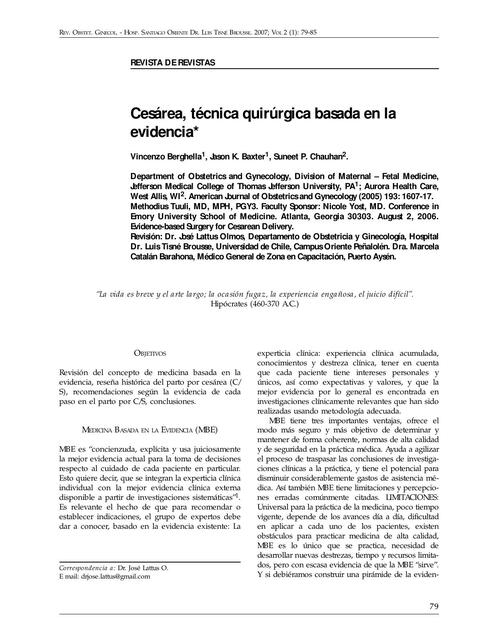 Operación cesarea técnica basada en la evidencia | Jose Carrion | uDocz