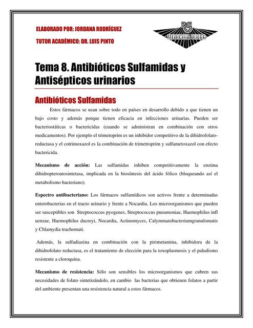 Antibióticos Sulfamidas y Antisépticos Urinarios | Jordana | uDocz