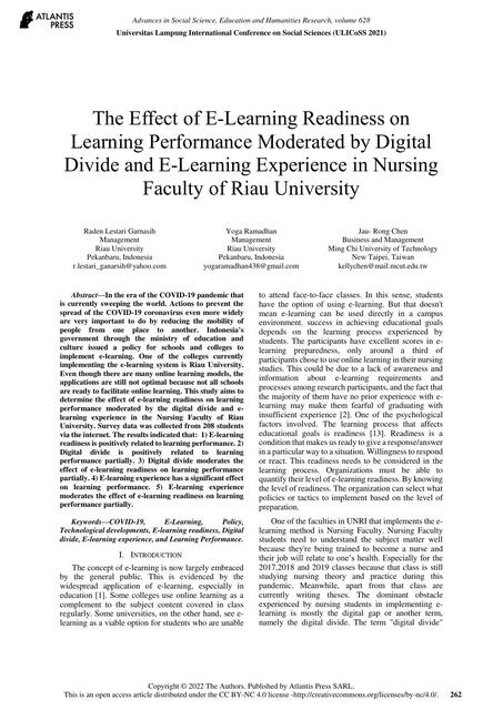 The Effect of E-Learning Readiness on Learning Performance Moderated by Digital Divide and E ...
