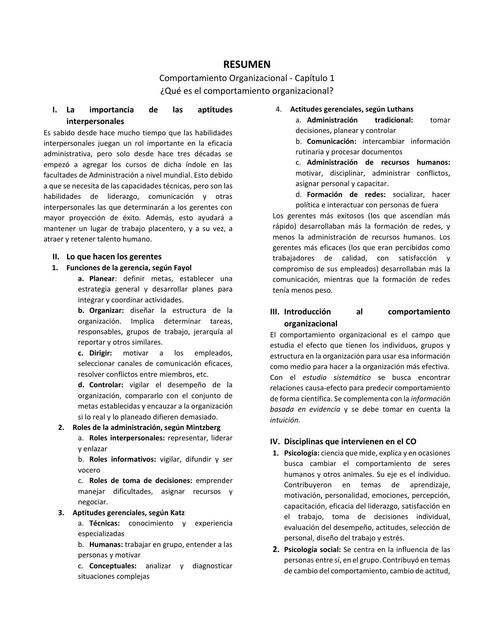 Resumen C1. Comportamiento Organizacional | Alexandra Cesti | uDocz