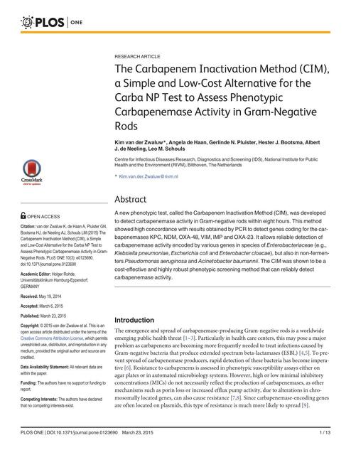 The Carbapenem Inactivation Method (CIM), a Simple and Low-Cost ...