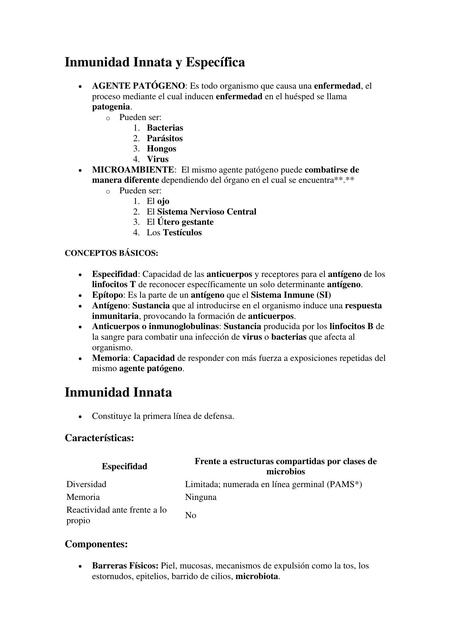 Inmunidad innata y específica | Claudia Atocha | uDocz