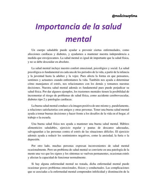 Importancia de la salud mental | Medicina Óptima | uDocz