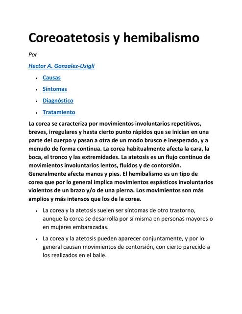 Coreoatetosis y Hemibialismo | Medicina y Farmacia | uDocz