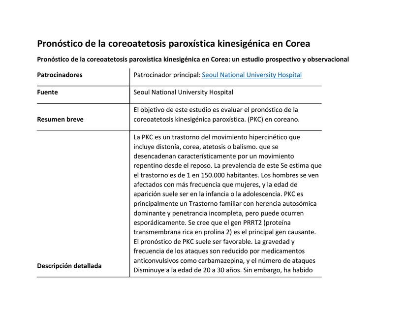 Resúmenes de Coreoatetosis paroxística | Descarga apuntes de ...