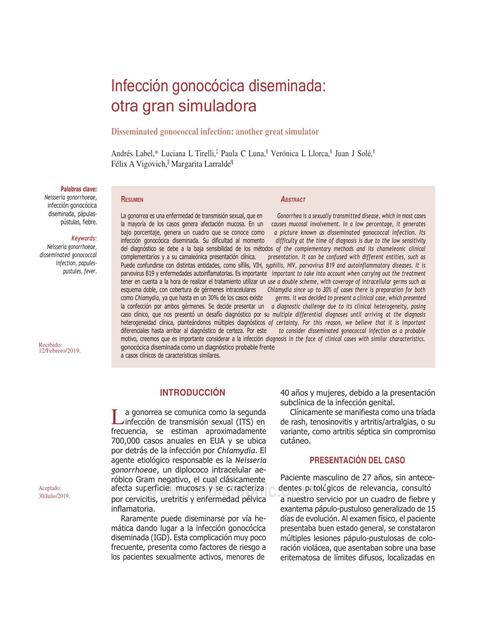 Infección Gonocócica Diseminada | Medicina y Farmacia | uDocz